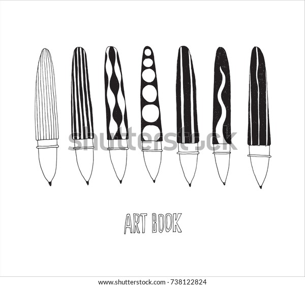 Set Hand Drawn Pens Isolated On Stock Vector (Royalty Free) 738122824 ...