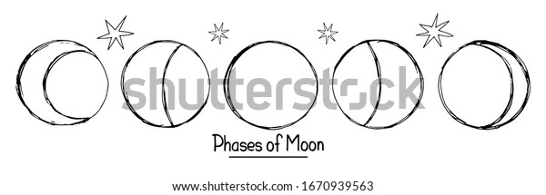 Set Hand Drawn Phases Moon Stars Stock Vector (Royalty Free) 1670939563 ...