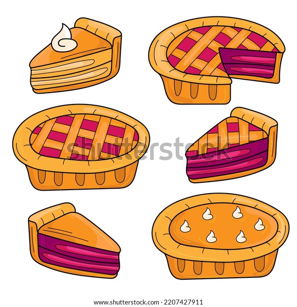 Set Hand Drawn Pie Cartoon Style Stock Vector (Royalty Free) 2207427911 ...