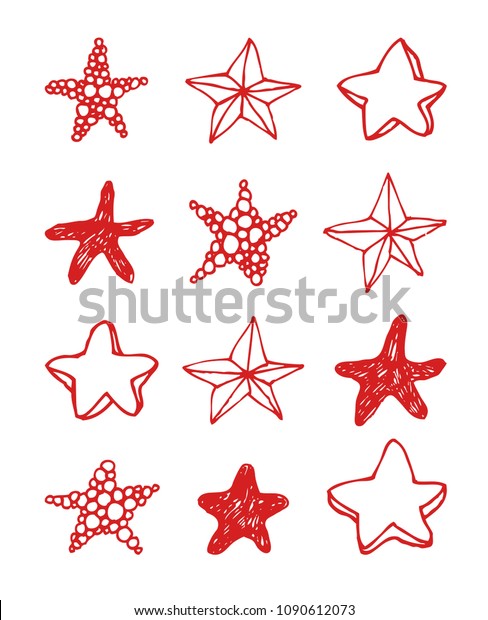 Set Hand Drawn Red Stars On Stock Vector (Royalty Free) 1090612073 ...