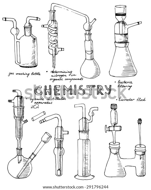 Set Hand Drawn Science Chemical Glass Stock Vector (Royalty Free) 291796244