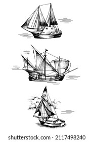 Set Hand Drawn Ships Stock Vector (Royalty Free) 2117498240 | Shutterstock
