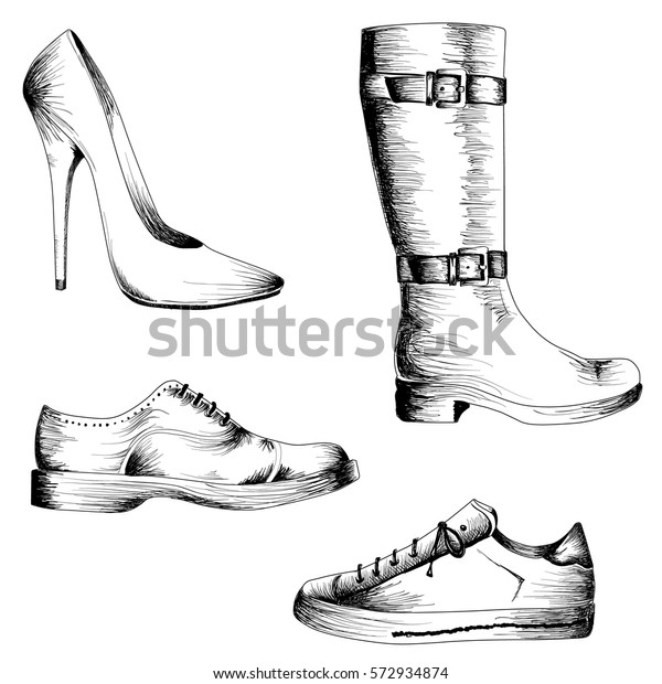 Set Hand Drawn Shoes Vector Illustration Stock Vector (Royalty Free ...