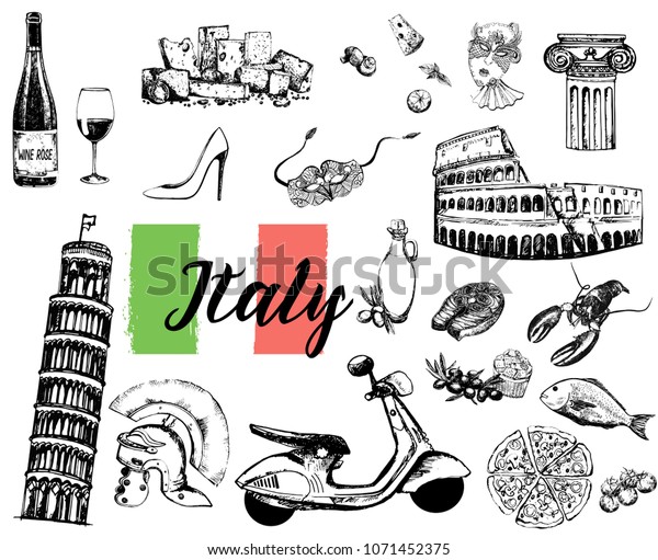 Set Hand Drawn Sketch Style Italian Stock Vector (Royalty Free ...
