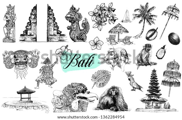 Set Hand Drawn Sketch Style Bali Stock Vector (Royalty Free) 1362284954