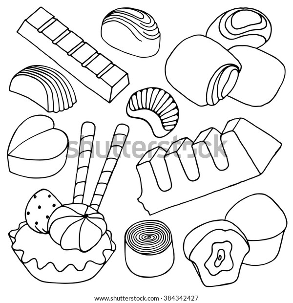 Set Hand Drawn Sketches Sweets Biscuits Stock Vector (Royalty Free ...