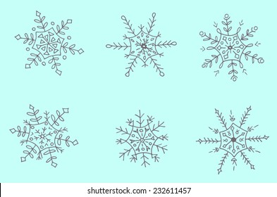 Set Hand Drawn Snowflakes Stock Vector (Royalty Free) 232611457 ...