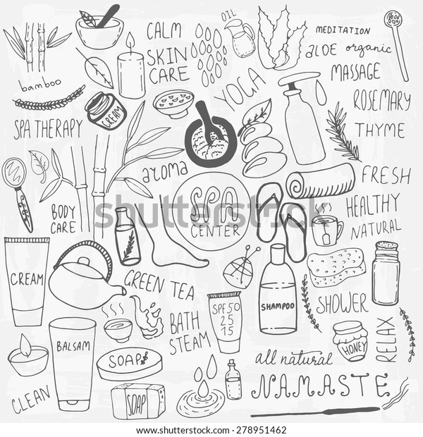 Set Hand Drawn Spa Doodle Unique Stock Vector (Royalty Free) 278951462