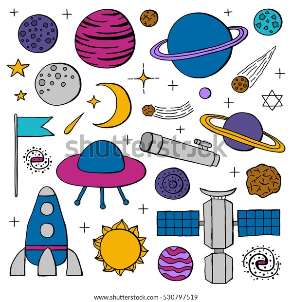 Set Hand Drawn Space Icons Including Stock Vector (Royalty Free ...