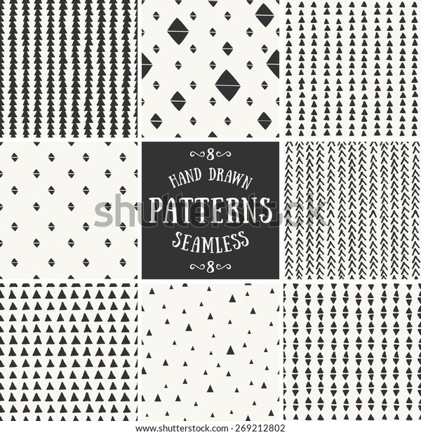 Set Hand Drawn Style Abstract Seamless Stock Vector (Royalty Free ...