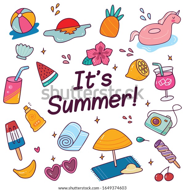 Set Hand Drawn Summer Doodle Stock Vector (Royalty Free) 1649374603 ...
