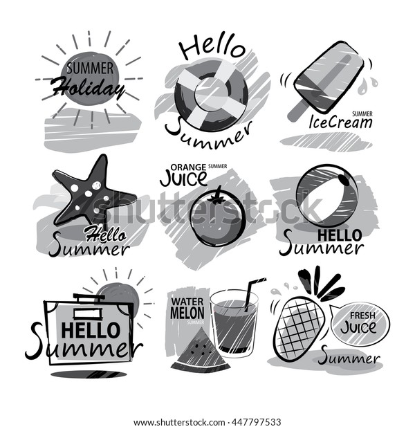 Set Hand Drawn Summer Signs Bannersgraphic Stock Vector (Royalty Free ...