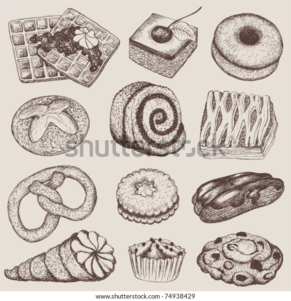 Set Hand Drawn Sweets Stock Vector (Royalty Free) 74938429 | Shutterstock