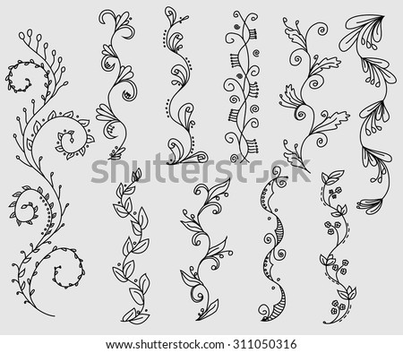 Set Hand Drawn Swirly Vines Stock Vector (Royalty Free) 311050316 ...