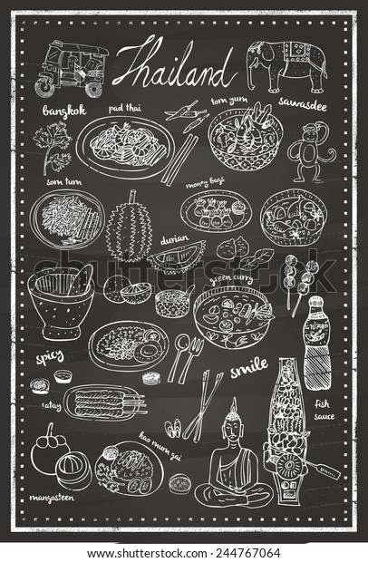 Set Hand Drawn Thai Food Symbols: เวกเตอร์สต็อก (ปลอดค่าลิขสิทธิ์ ...