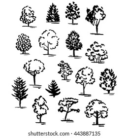 Different Trees Sketch Black Outline Vector Stock Vector (Royalty Free ...