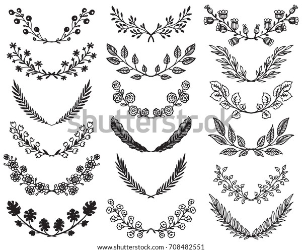 Set Hand Drawn Vector Floral Wreaths Stock Vector (Royalty Free) 708482551
