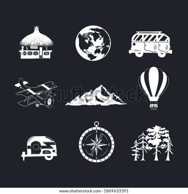 Set Hand Drawn Wanderlust Icons Globe Stock Vector (Royalty Free ...