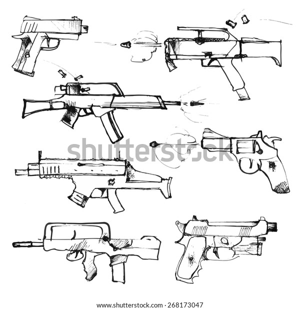 Set Hand Drawn Weapons Isolated On Stock Vector (Royalty Free ...