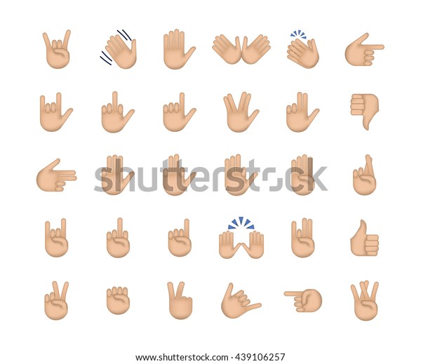 Conjunto de vector emoticono manual aislado en fondo blanco. Gesto ...