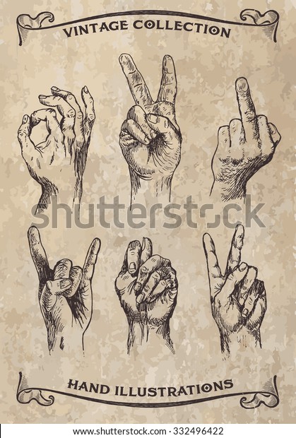 Set Hand Gestures Retro Styled Design Stock Vector (Royalty Free) 332496422