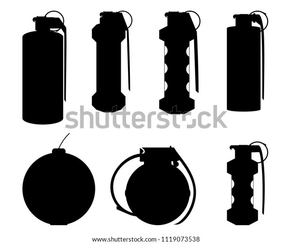 Set Hand Grenade Silhouettes Design Graphical Stock Vector (Royalty ...