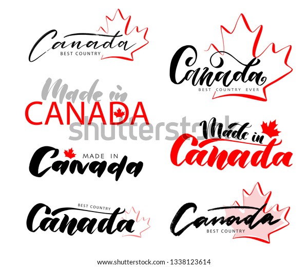 Set Hand Lettering Canada Logo Maple Stock Vector (Royalty Free ...