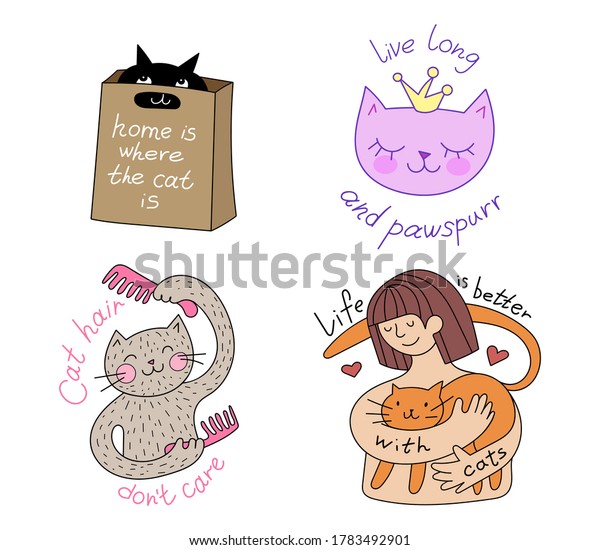Set Hand Lettering Composition Funny Illustration Stock Vector (Royalty ...