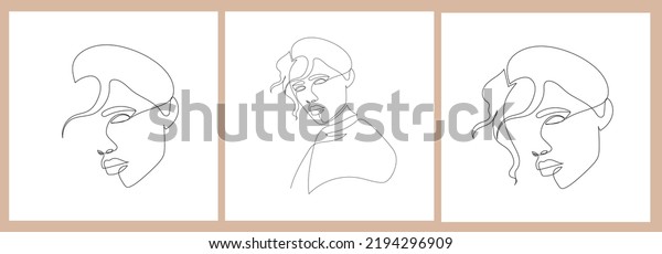 Set Hand Painted Linear Women Portraits Stock Vector (Royalty Free ...