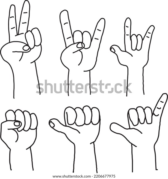 Set Hand Sign Gesture Metal Peace Stock Vector (Royalty Free ...