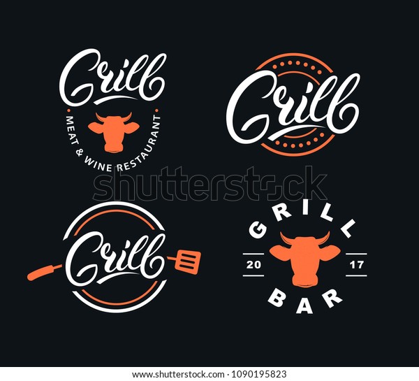 Set Hand Written Lettering Grill Logo Stock Vector (Royalty Free ...
