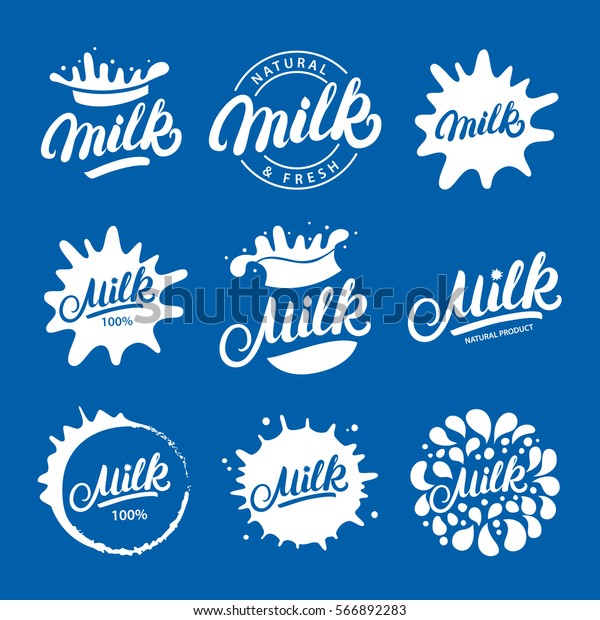 Set Hand Written Lettering Milk Logos Stock Vector (Royalty Free) 566892283