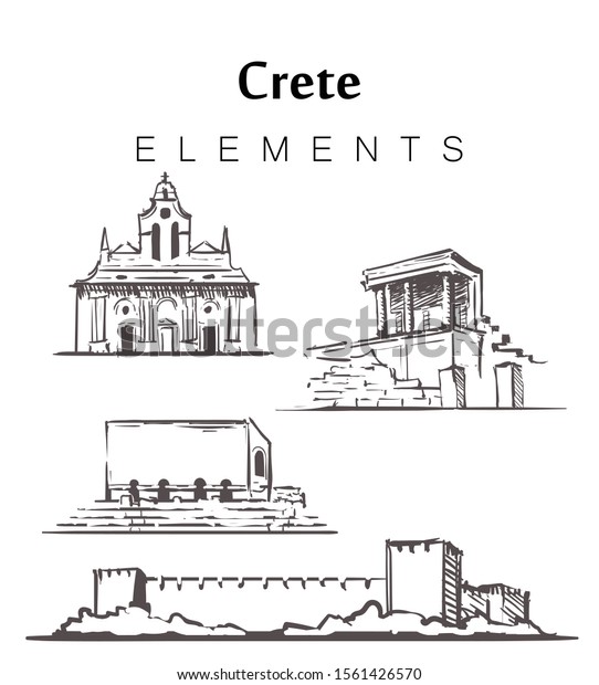 Set Handdrawn Crete Buildings Elements Sketch Stock Vector (Royalty ...