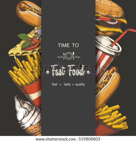 Set Handdrawn Fast Food Background Food Stock Vector (Royalty Free ...