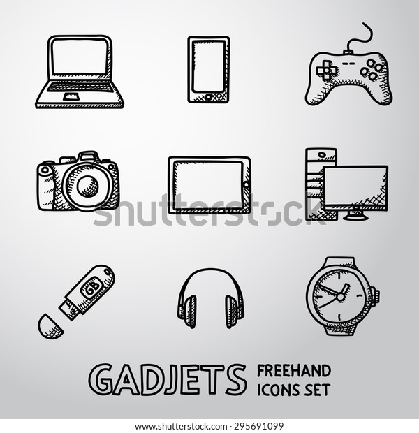 Set Handdrawn Gadget Icons Notebook Phone Stock Vector (Royalty Free ...