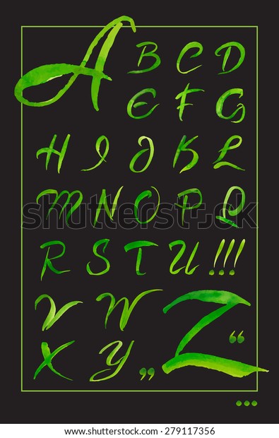 Set Handdrawn Ink Calligraphy Alphabet Watercolor Stock Vector (Royalty ...