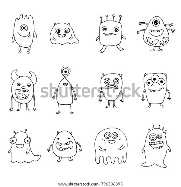ensemble de monstres dessinés à la : image vectorielle de stock (libre ...