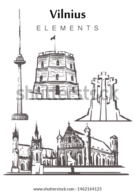 Set Handdrawn Vilnius Buildings Elements Sketch Stock Vector (Royalty ...