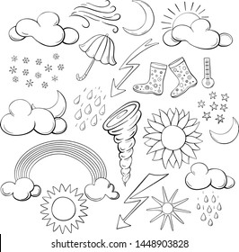 Set Handdrawn Weather Symbols Elements Weather Stock Vector (Royalty ...