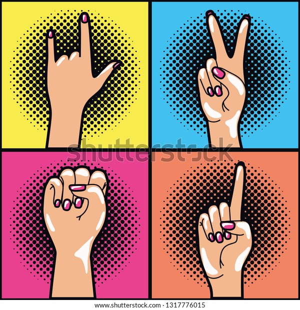 Set Hands Expressing Pop Art Style Stock Vector (Royalty Free ...