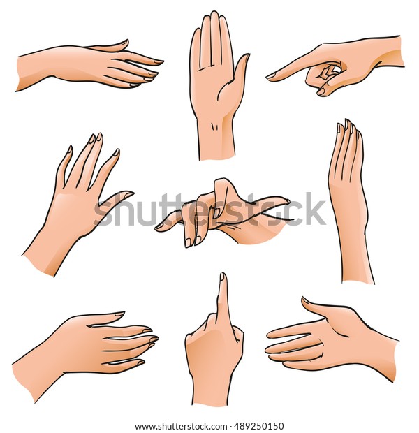 Set Hands Fingers Different Positions Gestures Stock Vector (Royalty ...
