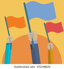 Set Hands Holding Flags Vector Concept Stock Vector (Royalty Free ...