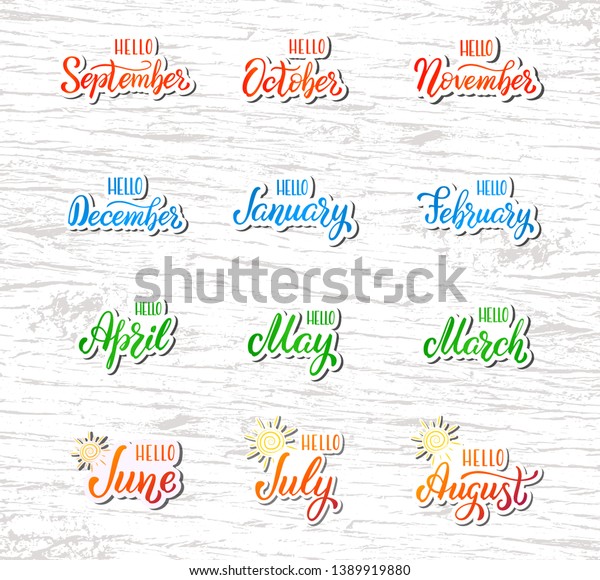 Set of handwritten names of months December, January, February, March ...