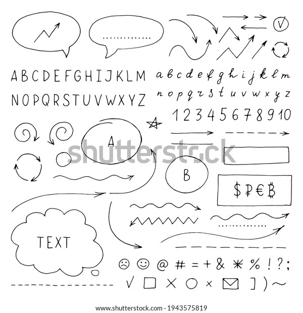 Set Handwritten Signs Vector Isolated Elements: เวกเตอร์สต็อก (ปลอดค่า ...