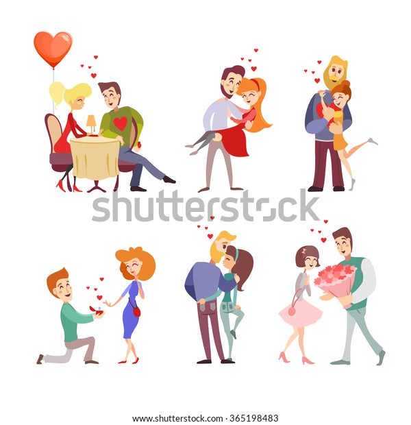 Set Happy Cartoon Couples Love Various Stock Vector (Royalty Free ...