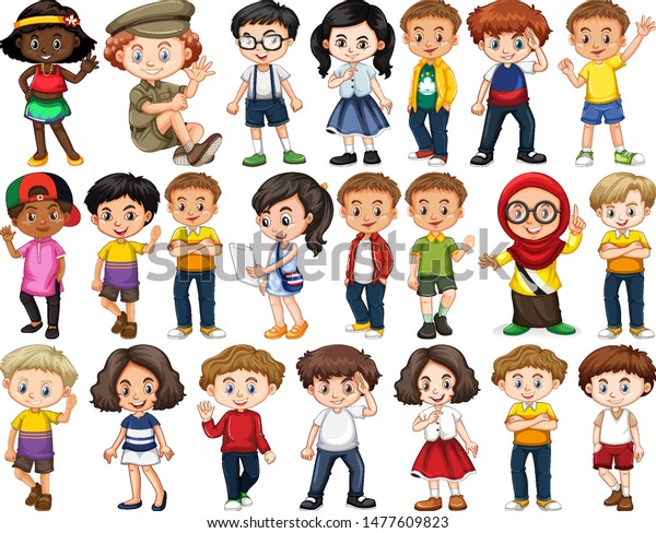Set Happy Children Waving Hello Illustration Stock Vector (Royalty Free ...