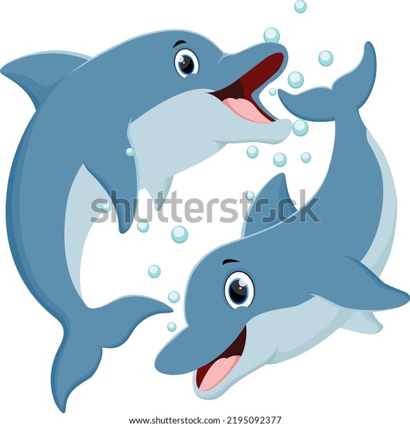 Set Happy Dolphin Cartoon Stock Vector (Royalty Free) 2195092377 ...