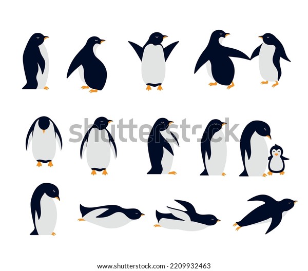 Set Happy Penguins Different Poses Stock Vector (Royalty Free ...