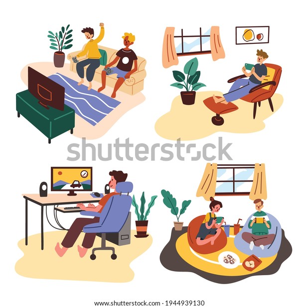 Set Happy People Playing Game Console Stock Vector (Royalty Free ...