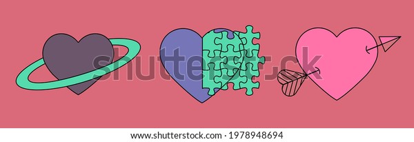 Set Heart Emblems Designs Stickers Patches Stock Vector (Royalty Free ...